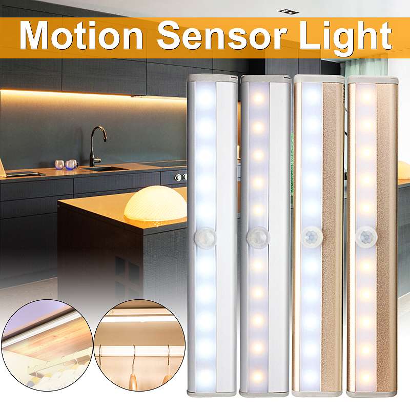 10 LED PIR Motion Sensor Light / Battery Powered Under Cabinet Night ...