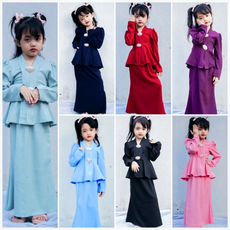 Raya baju2023🥰Baju Kurung Peplum RUFFLES 2Y-12Y 8Colors material como crepe Kanak baju Raya 2024 ...