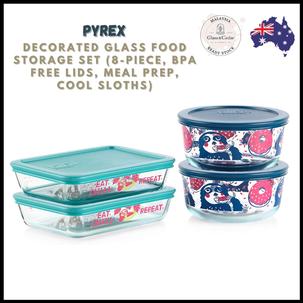 (IMPORTED 🇦🇺) PYREX 8-Piece Decorated Glass Food Storage Set (Meal Prep ...