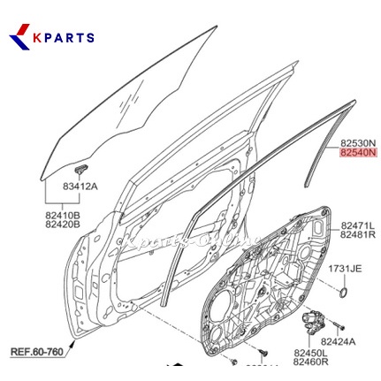 FRONT DOOR GLASS WINDOW RUBBER / RUN CHANNEL (ORIGINAL) KIA CERATO K3 ...