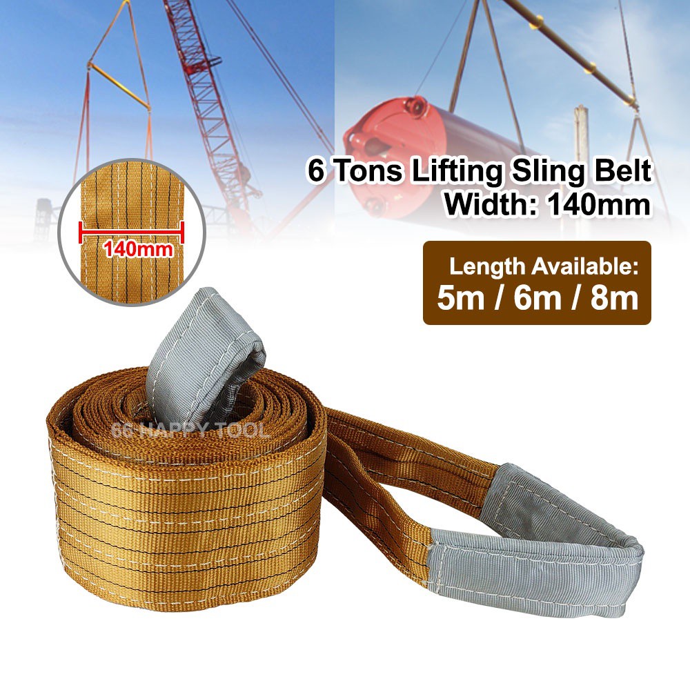 6 Tons Webbing Lifting Sling Belt (140mm) Heavy Duty 5m / 6m / 8m Sturdy Polyester Strap Double ...