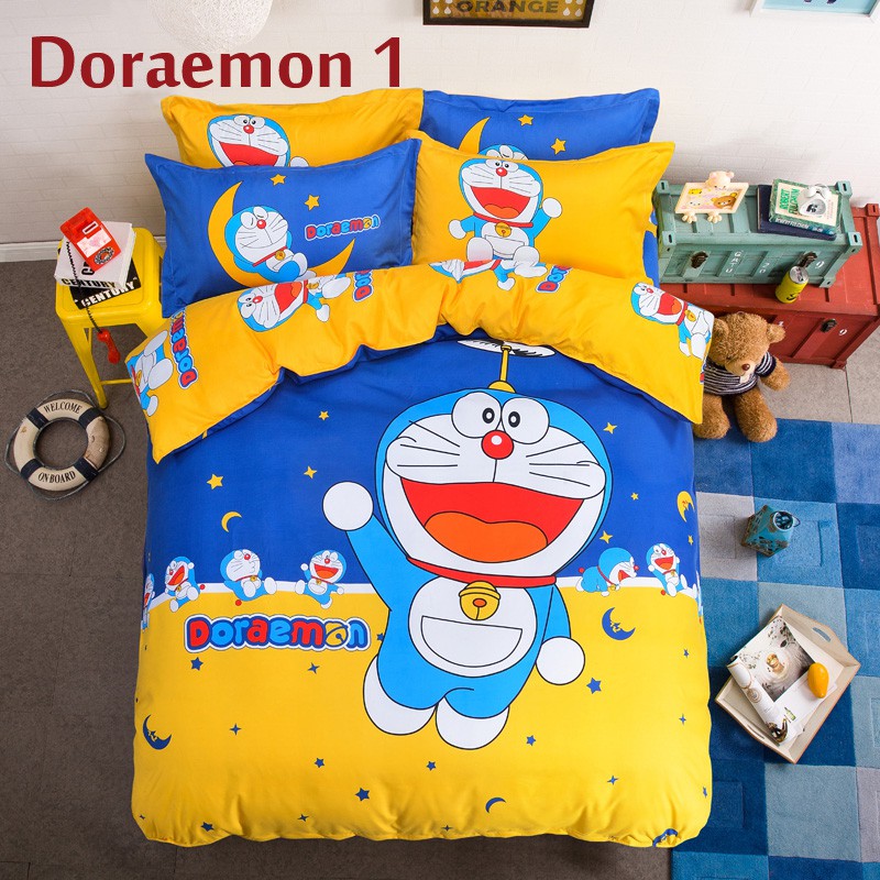 (20)Doraemon 4 in 1 Fitted Bed Sheet Quilt Cover Bedding Set For Kids ...