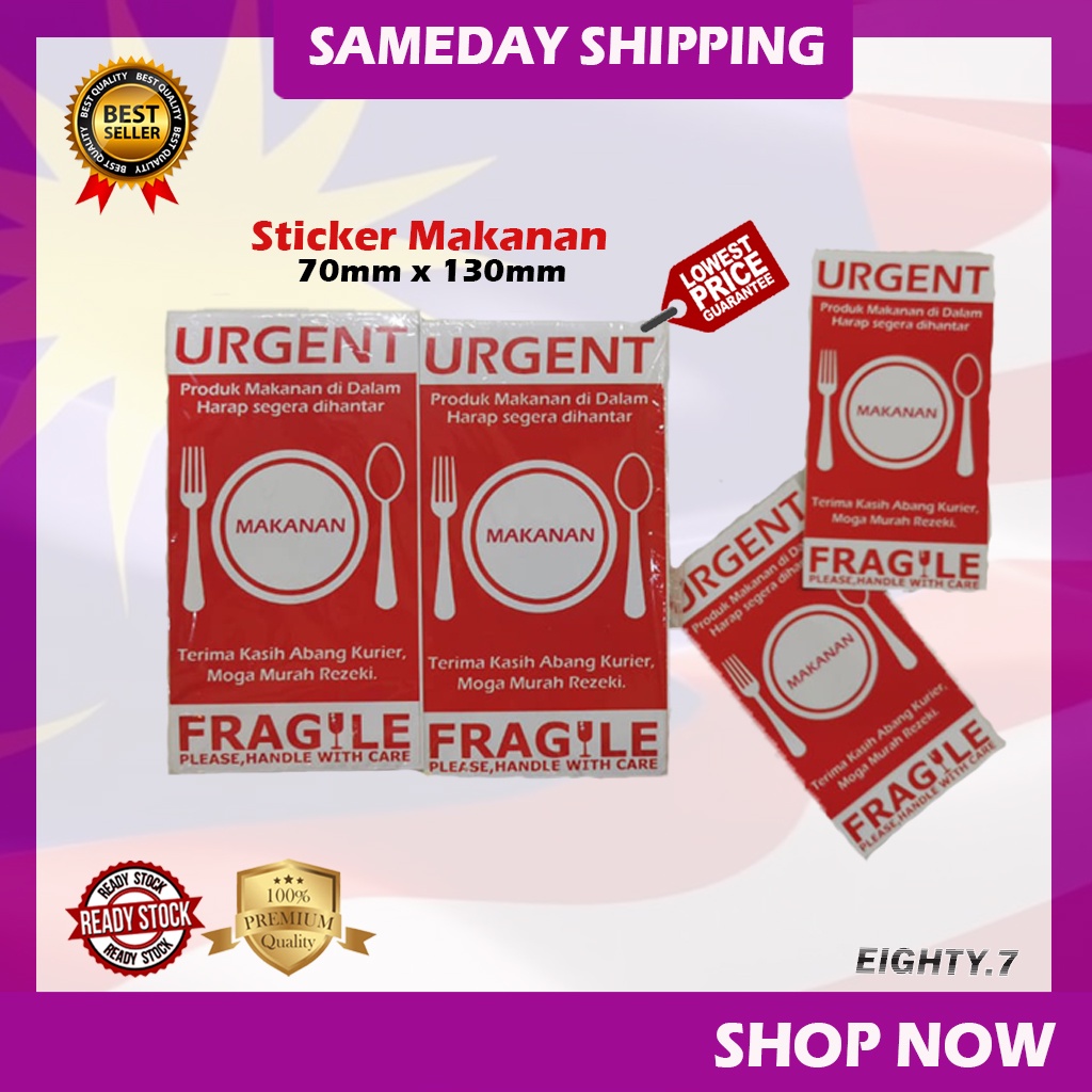 500pcs STICKER FRAGILE URGENT 7cm x 13cm Fragile Makanan | Fragile ...