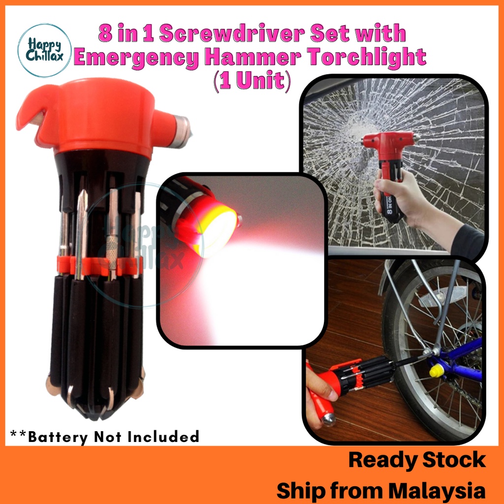 8 in 1 Screwdriver Set Car Emergency Window Hammer Torchlight / Pemutar ...
