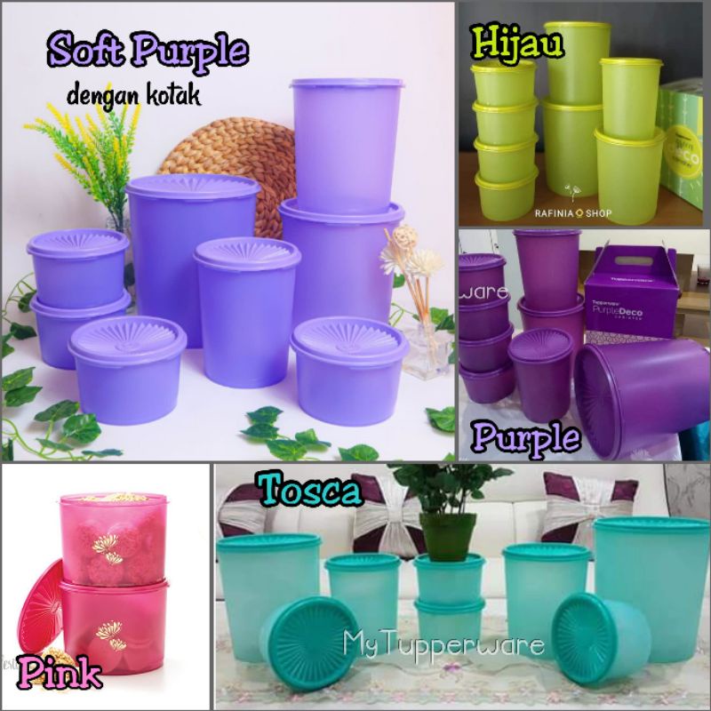 Tupperware Deco Canister Hijau Green Soft Purple Turqoise Tosca Pink ...