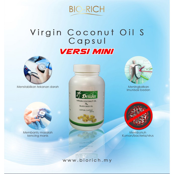 BIORICH Minyak Kelapa Dara Virgin Coconut Oil S Capsule (Mini) | Shopee ...