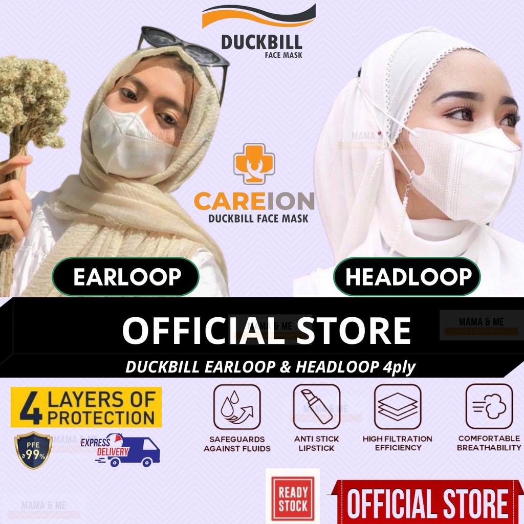 CAREION Duckbill Hijab Mask Duckbill Headloop 4ply Mask Duckbil 3D ...