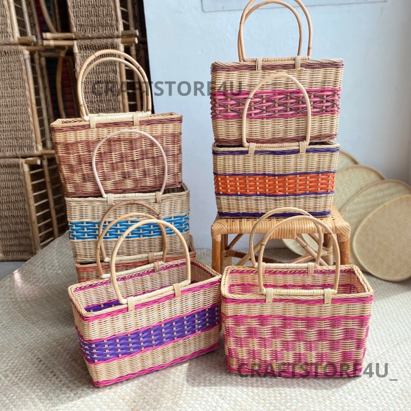 Rattan basket with handle / Picnic basket / Picnic bag / Bakul rotan ...