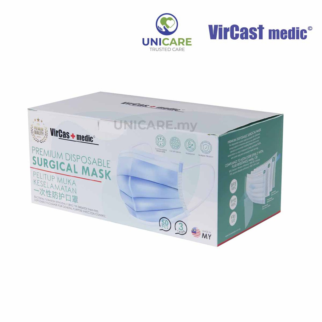 Vircast Medic Premium 3Ply Disposable Surgical Facemask (WHITE)(50's ...