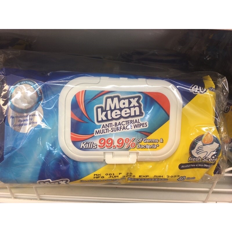 max kleen anti-bacterial multi-surface wipes/kills 99.9% of germs ...