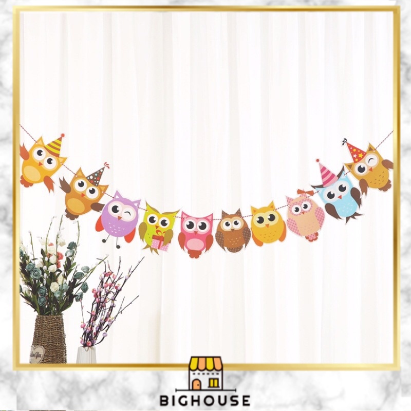 Cartoon Owl Happy Birthday Banner Backdrop Baby Shower Party Supplies ...