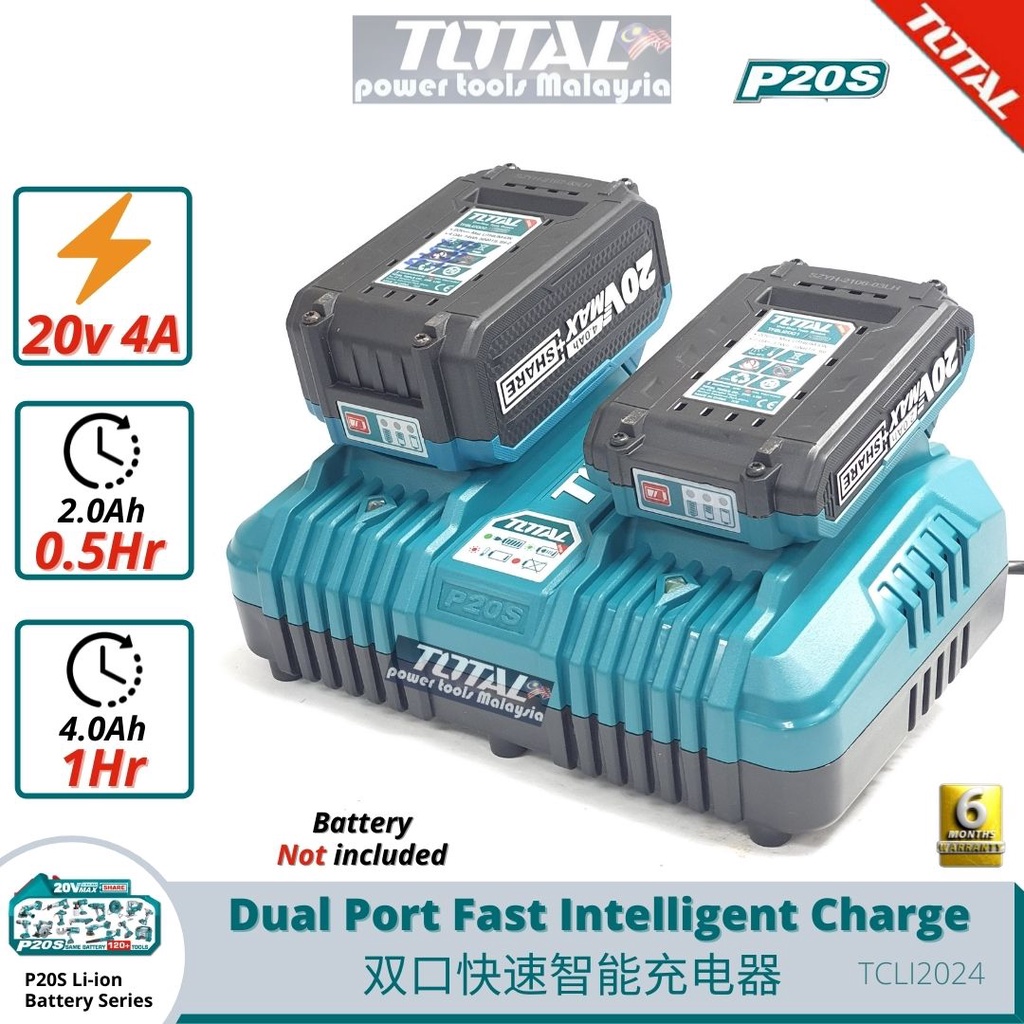 TOTAL P20s Series Dual Port Fast Intelligent Li-Ion Battery Charger ...