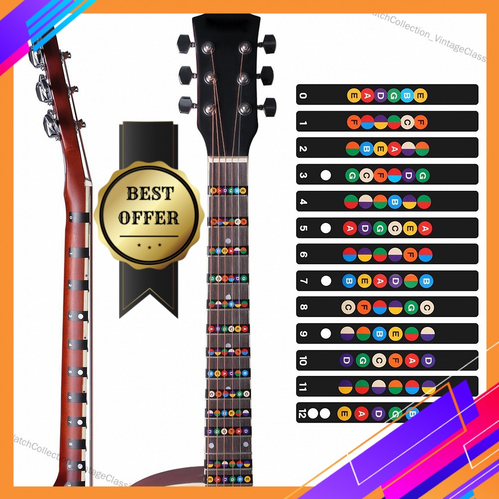 现货 Ready Stock Colorful Guitar Fretboard Note Decal Beginners ...