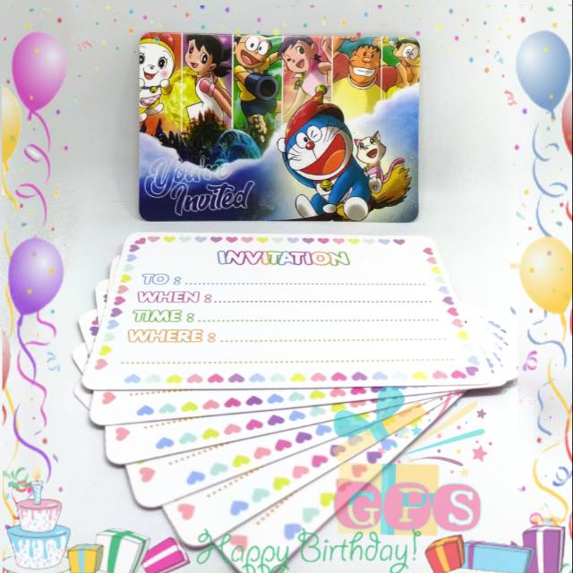 Premium Colorful Doraemon Invitation Cards Aqiqah Birthday Party etc ...