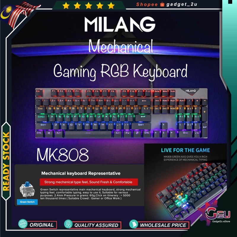 Original Milang MK808 Mechanical Gaming RGB Wired Keyboard RGB 104 key ...