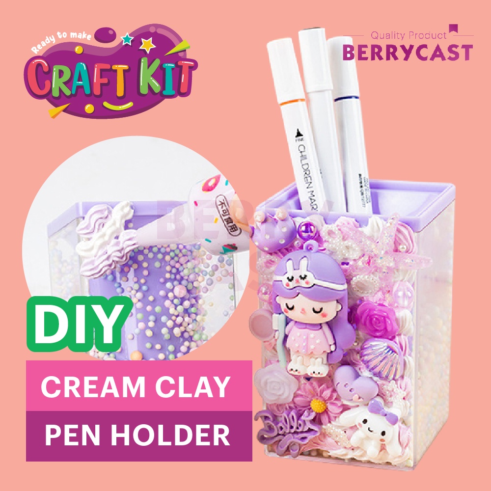 Kid DIY Pen Holder Cream Clay Handmade Creative Art & Craft Stationery ...