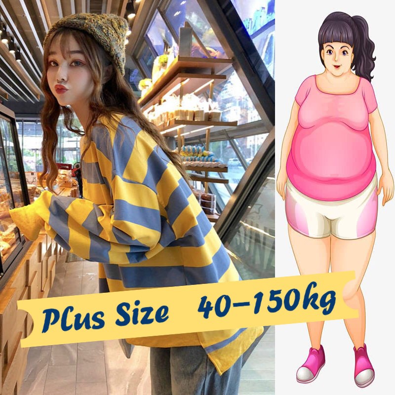【Plus Size】150kg Could Wear Autumn Overweight Long Sleeve Women T-shirt ...