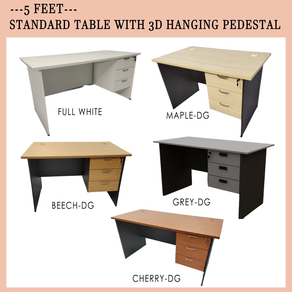 5 Feet Office Table With 3D Hanging Fixed Pedestal | Study Desk ...