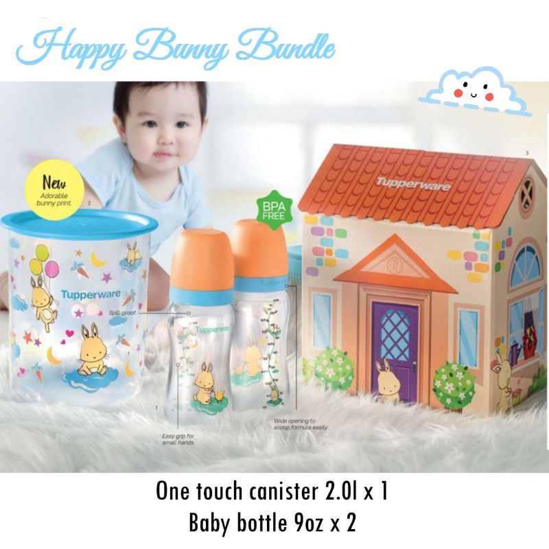 Tupperware happy bunny bundle set baby bottle one touch set botol susu ...