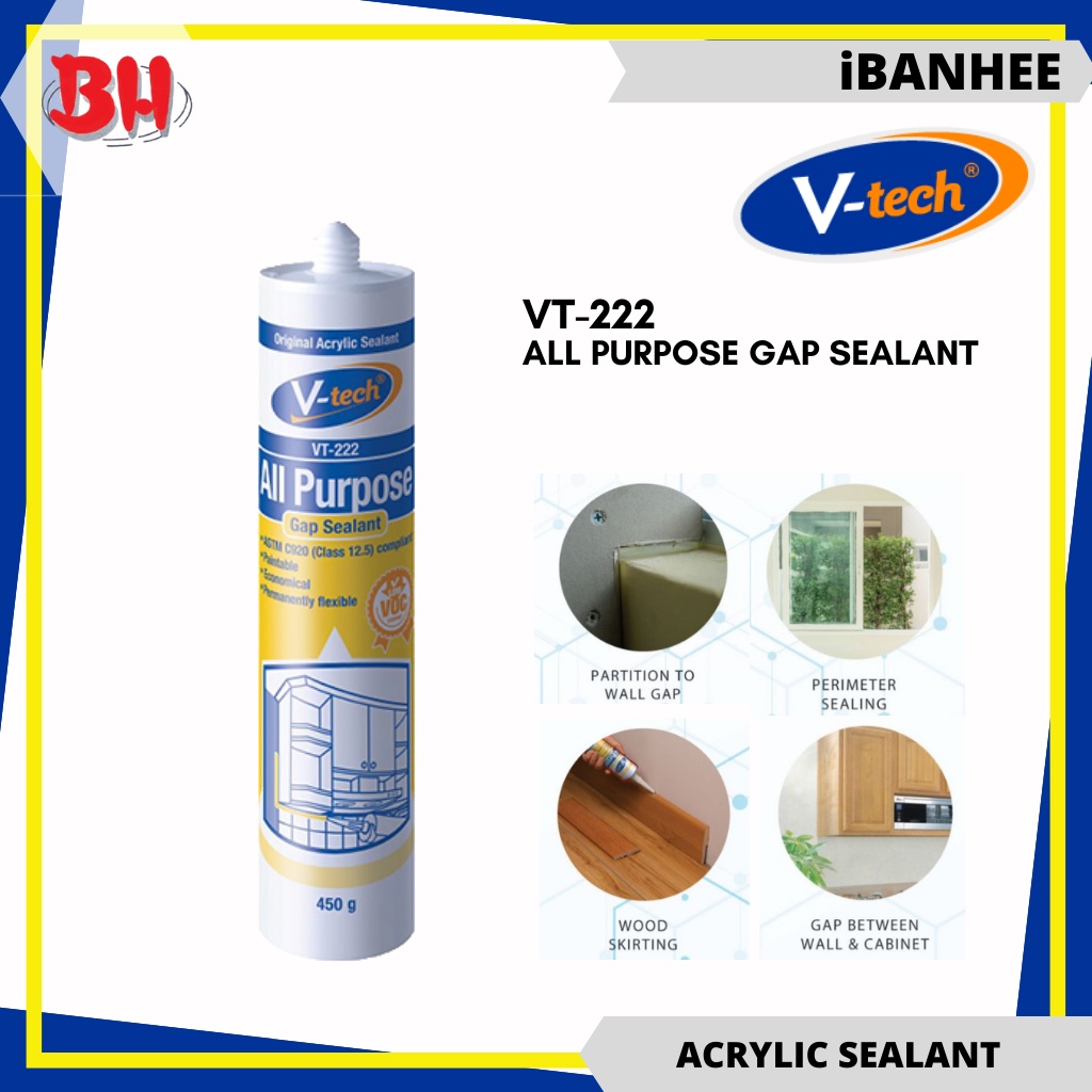 [iBH] V-TECH VT-222 ALL PURPOSE GAP SEALANT 450G (WHITE) | Shopee Malaysia