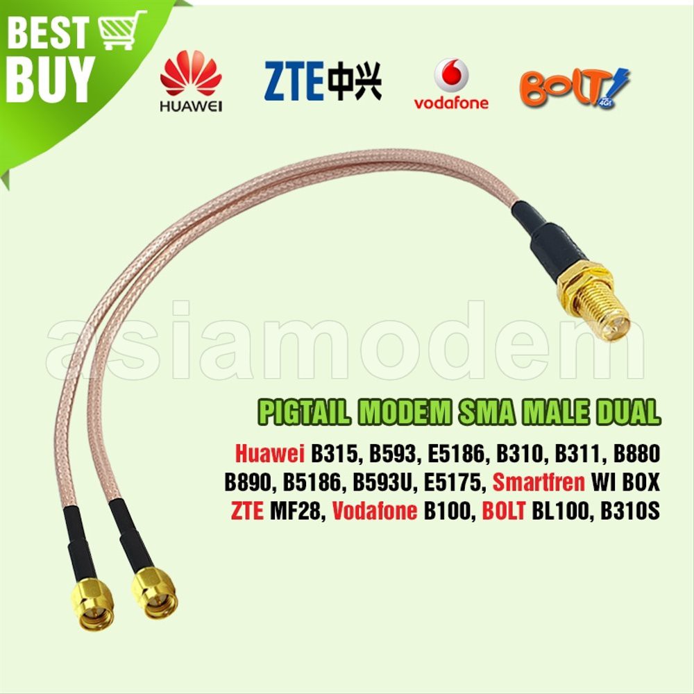 Dual Bolt Modem Pigtail Huawei B310S, B310, Helios BL100, Tplink MR100 ...