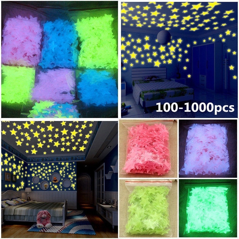 100 Pieces 3D Stars Glow in the Dark Glowing Fluorescent Wall Stickers ...