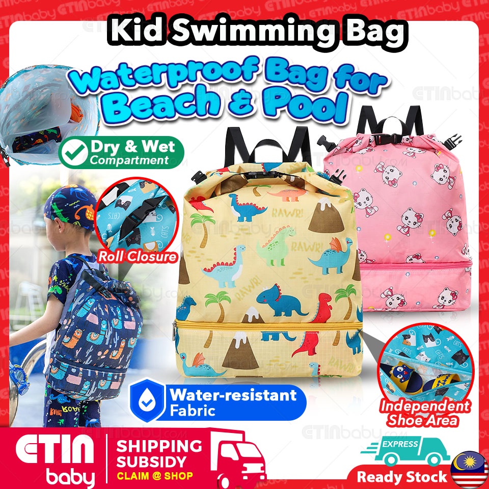 Kids Waterproof Sport Swimming Bag Dino Dry Wet Separation Beach ...