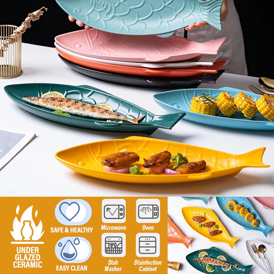 Feeton_homeware Ceramic Fish Shape Design Food Plate / Pinggan ...