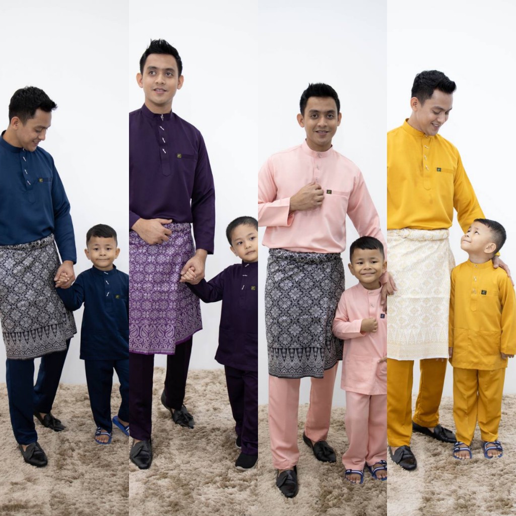 BAJU RAYA 2023 BAJU MELAYU SEDONDON AYAH DAN ANAK NAVY BLUE, DARK ...