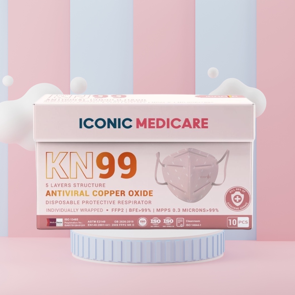 ICONIC MEDICARE KN99 ADULT DISPOSABLE PROTECTIVE FACE MASK RESPIRATOR 10s (PINK MONOGRAM ...
