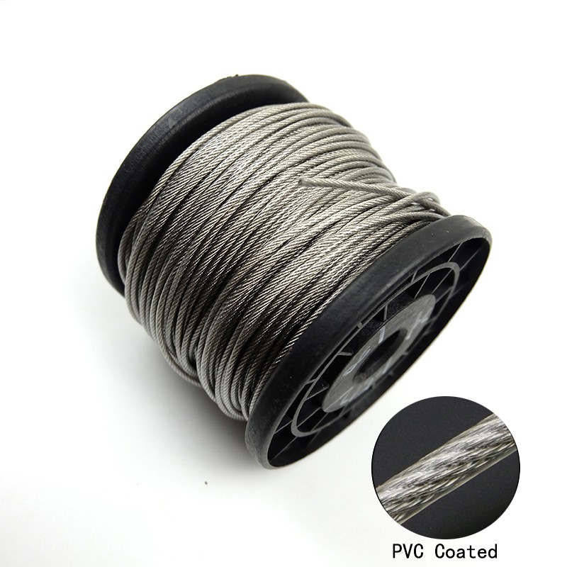 100 Meter 304 Stainless Steel 0.5/0.6/0.8/1/1.2/1.5/2mm Steel PVC Coated Flexible Wire Rope soft ...