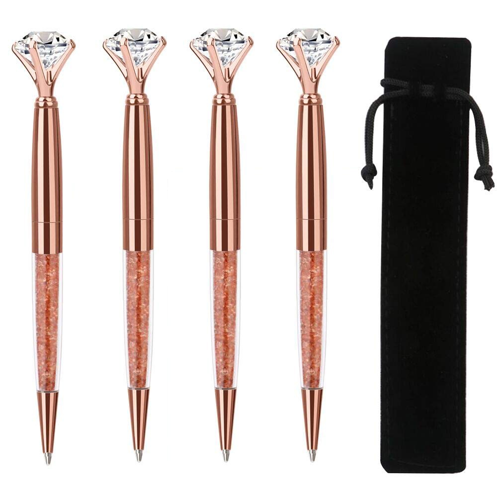 4Pcs Rose Gold Big Diamond Ballpoint Pens Metal Ball-Point Fun Bling ...