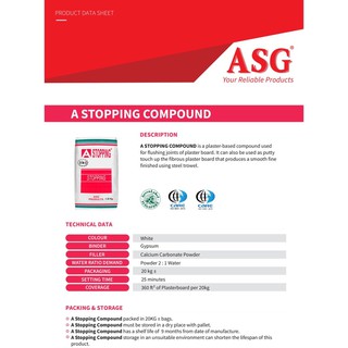 ASG Stopping Compound / Simen Plaster Ceiling 20kg | Shopee Malaysia