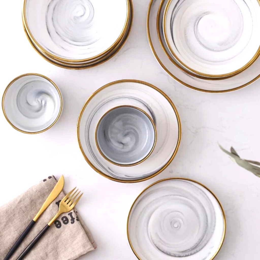 Marble White Ceramic Tableware Set 6 Persons, 26 Pieces, Extra Plates ...