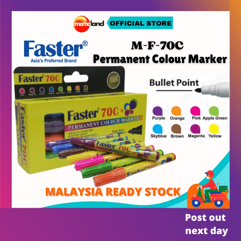 FASTER MF70C 8C MIX COLOR PERMANENT MARKER PEN (PAPER BOX) | Shopee ...
