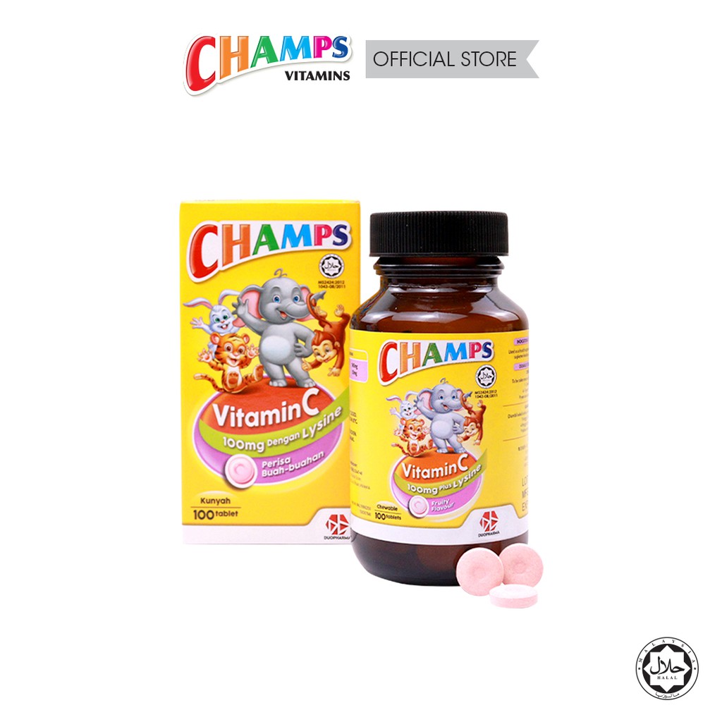 CHAMPS Vitamin C Plus Lisin / Vitamin C Plus Lysine (100's) | Shopee ...