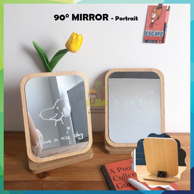 【HOMEWARE】Muji Style Wooden Makeup Mirror 360° / 90° Table Mirror Extra ...