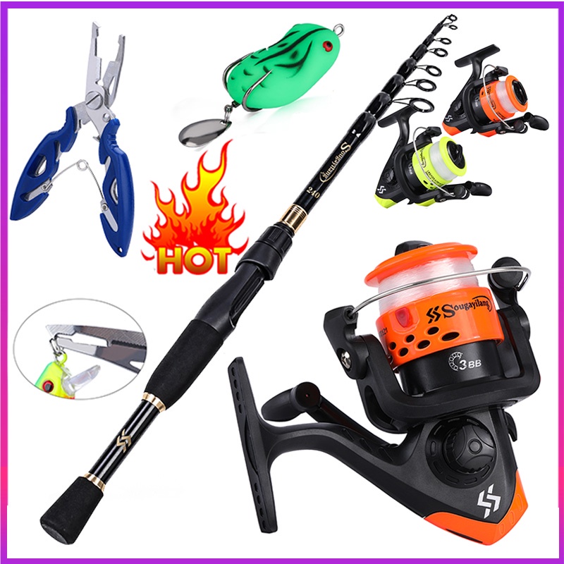 🔥Malaysia Cheap Fishing Set 6ft Carbon Telescopic Fishing Rod 3BB 5.2:1 ...