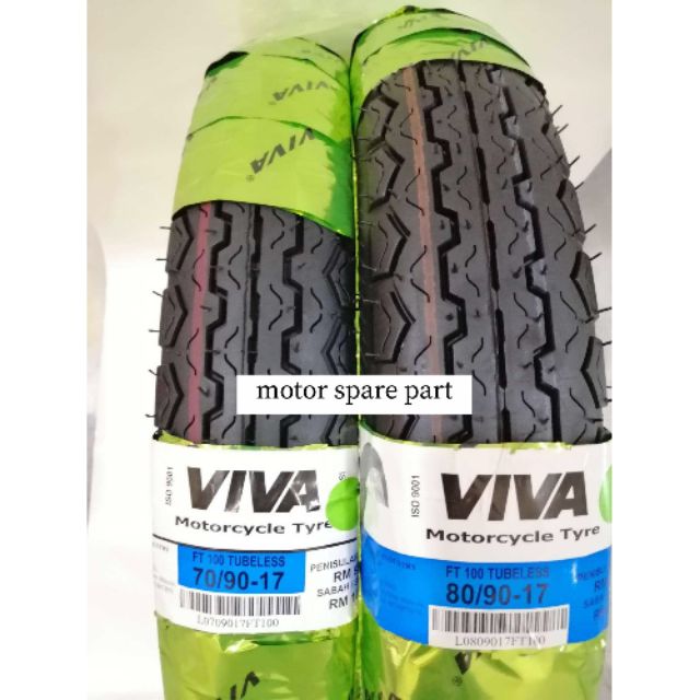 TAYAR 70/90-17 & 80/90-17 TUBELESS TYRE VIVA FT100(1 SET) | Shopee Malaysia