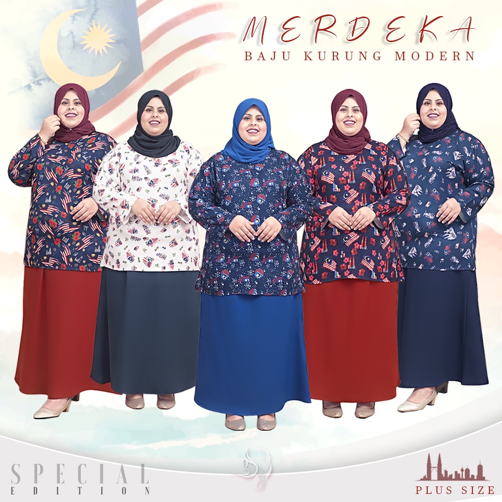 🌹Plus Size🌹 Baju Kurung Moden with Merdeka Print by H styles Collection ...