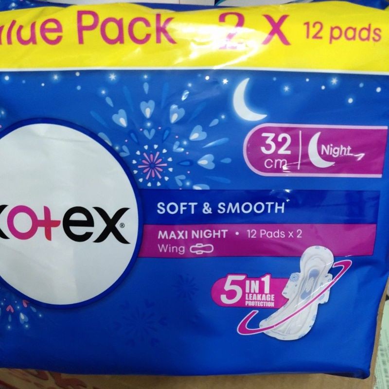 Kotex Maxi Night 12 Pads x 2 (32cm) Soft & Smooth Super Value Pack ...