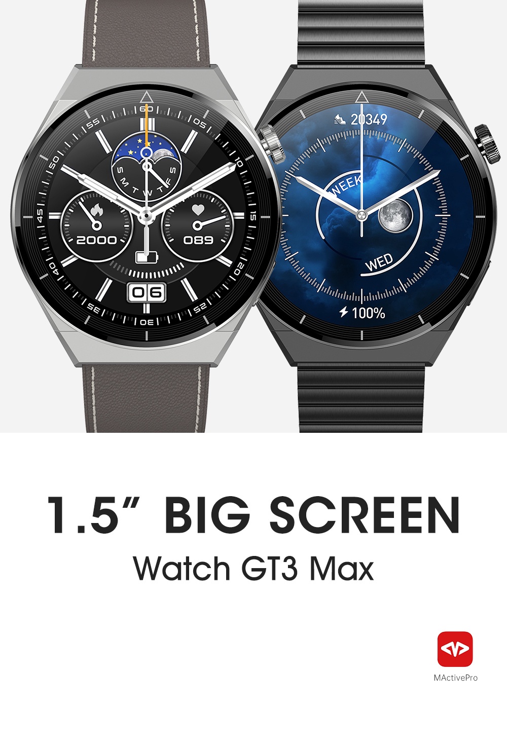 NFC Smart Watch GT3 Max 1.5 inch Heart Rate Bluetooth Call IP68 ...