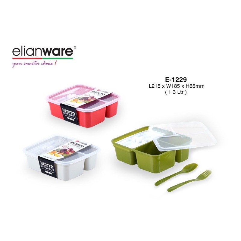 Elianware E-1229 BPA-Free Plastic 3 Compartment Bento Lunch Box Set ...