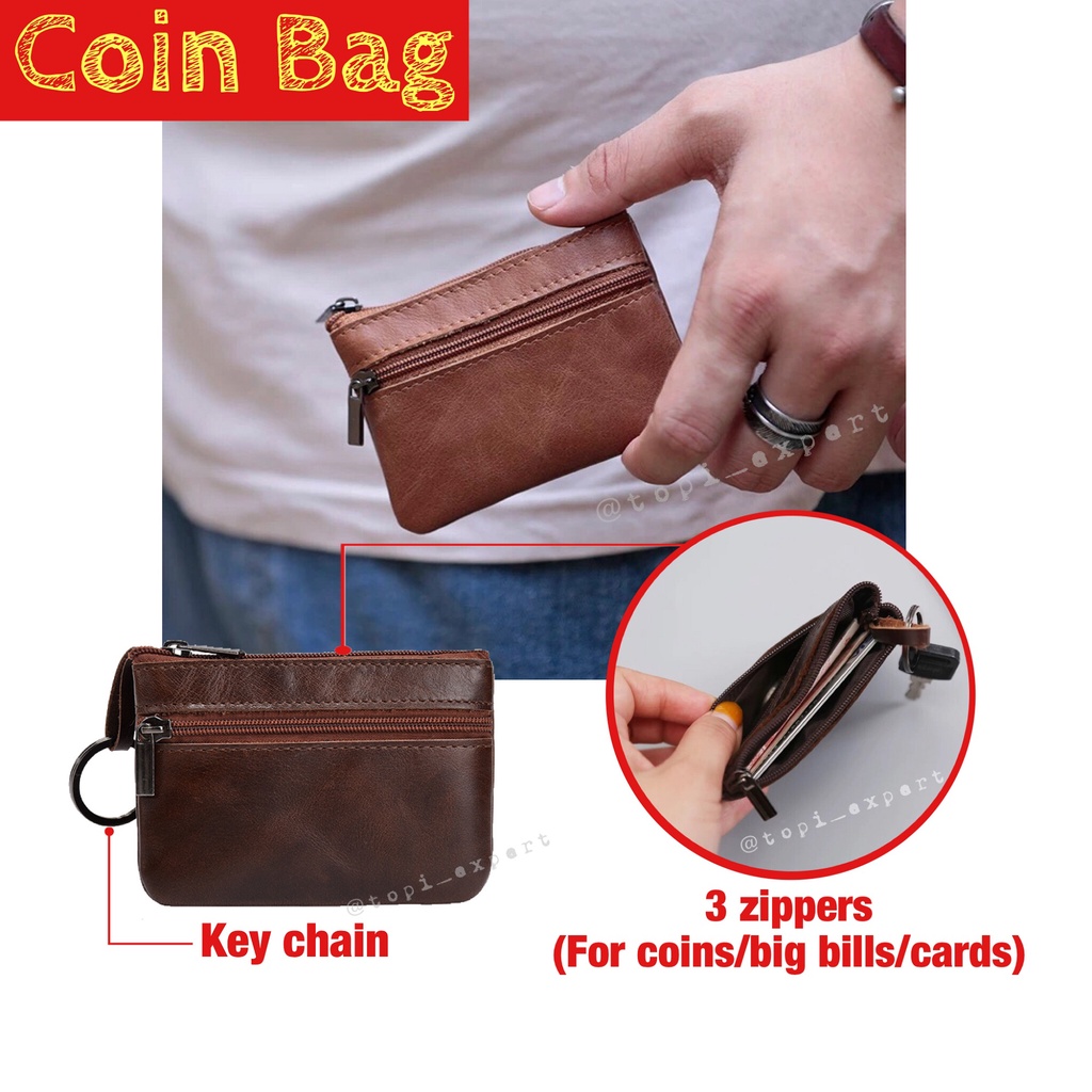 3 zipper Coin Bag Mini Leather Wallet Beg Duit Syiling Kecil Dompet ...