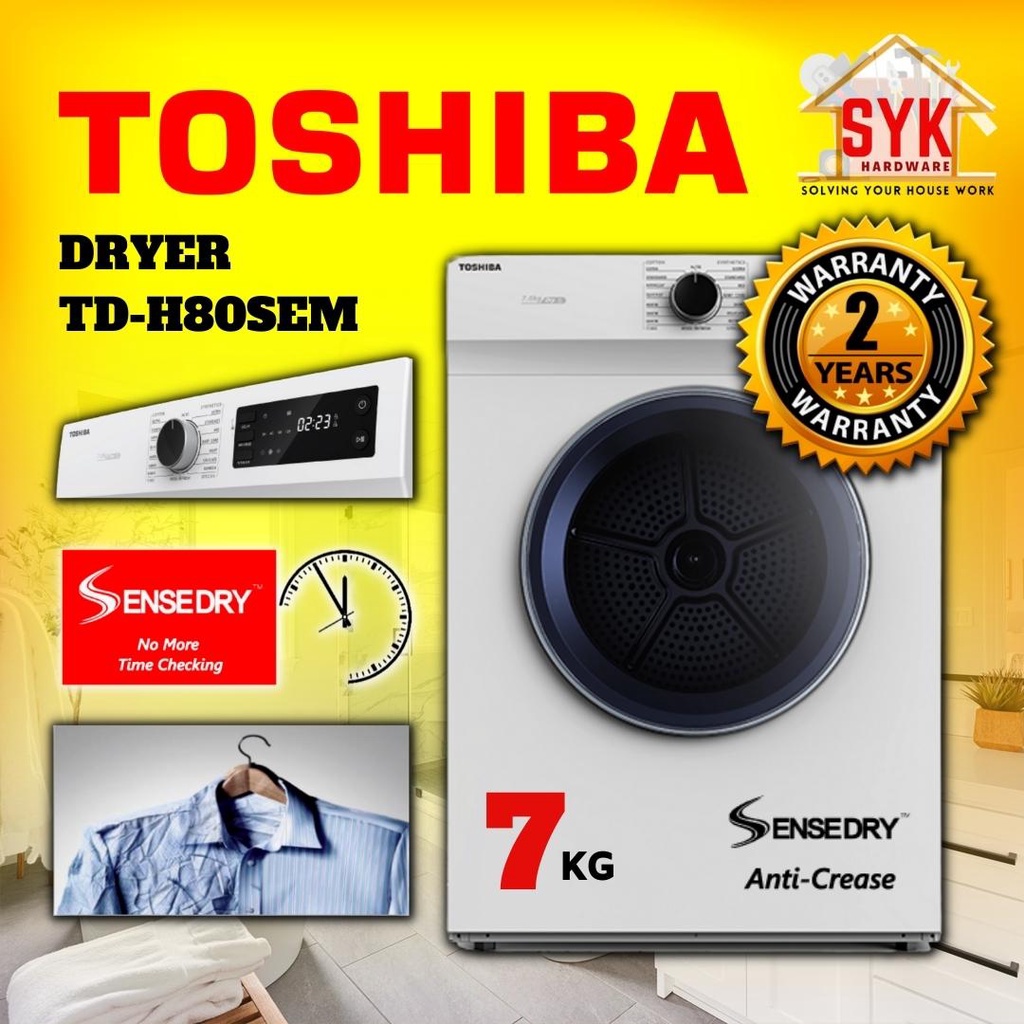 SYK Toshiba Dryer 7kg Sensedry Tumber Dryer Machine TD-H80SEM Home ...