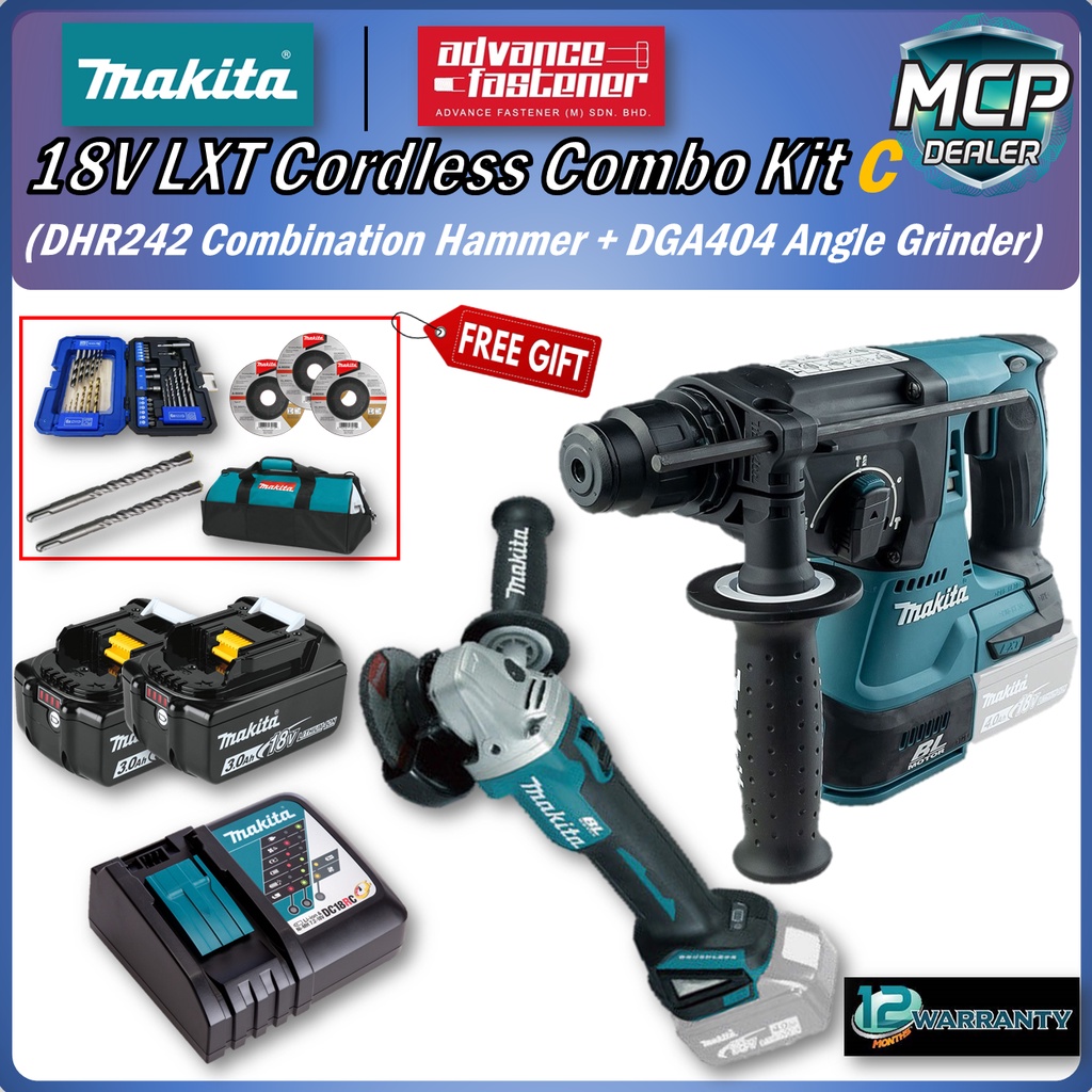MAKITA 18V Cordless Combo Kit C ( DGA404 Angle Grinder / DHR242 ...