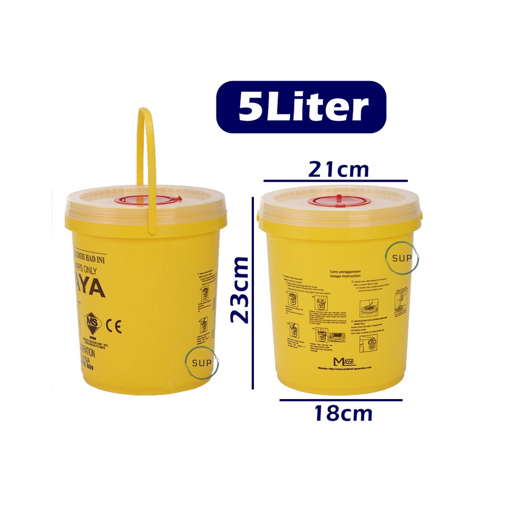 2.5L / 5L / 10L / 20L Biohazard Medical Waste Bin / Sharp Bin Needle Container / Clinical Dusbin ...