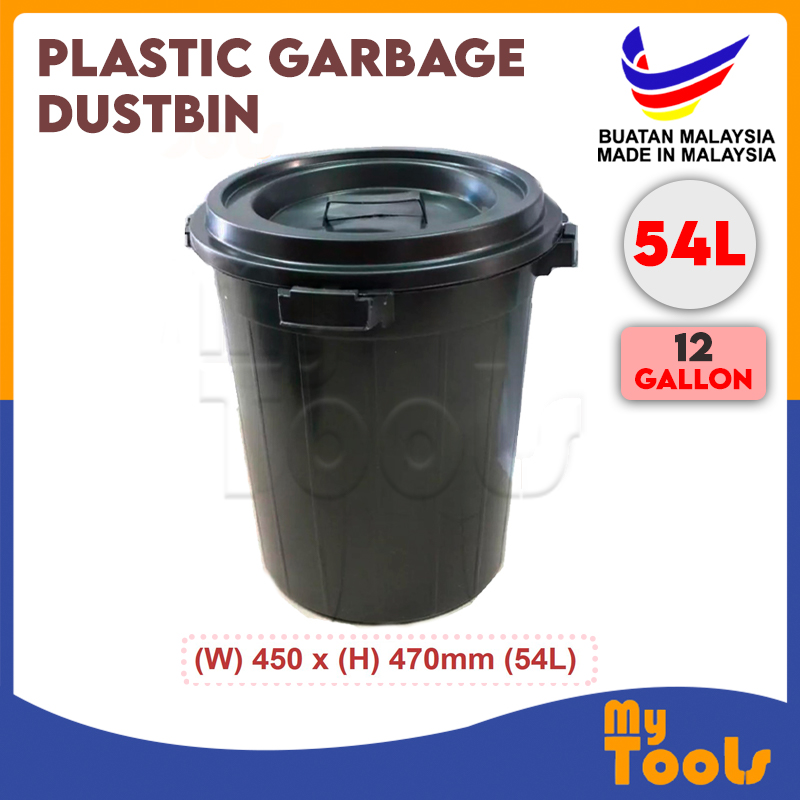 Mytools 12 Gallon 54 Litre Plastic Garbage Dustbin Rubbish Bin Trash Pail With Cover / Tong ...