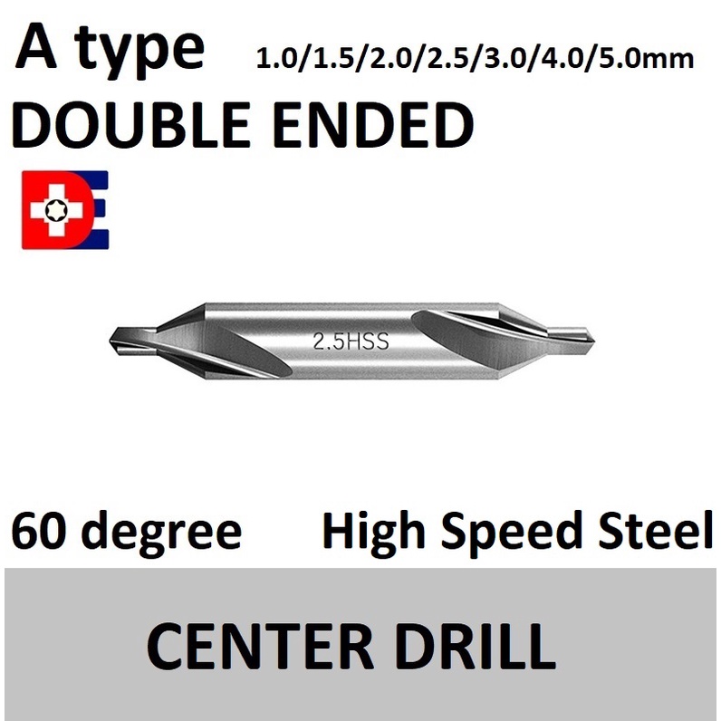 Center drill HSS double ended 60deg Type A 1.0 1.5 2.0 2.5 3.0 4.0 5.0mm | Shopee Malaysia