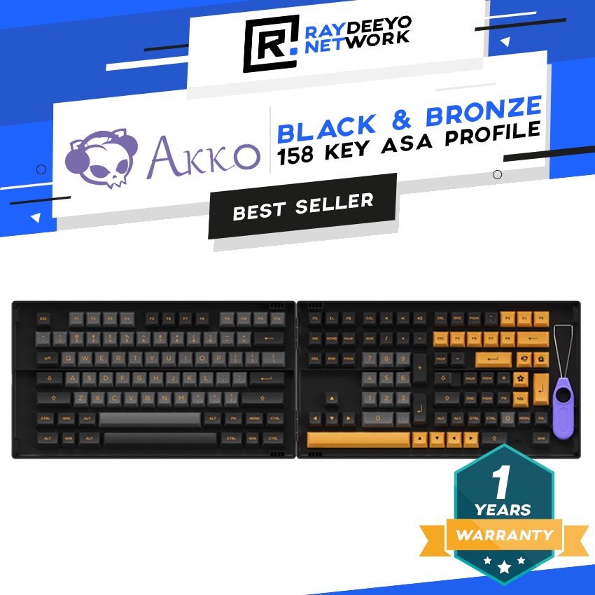 Akko Black & Bronze Keycap Set [ASA Profile 158 Keys/PBT Doubleshot ...